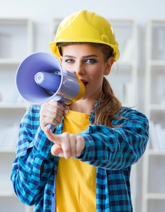Angry Building Supervisor with Megaphone Stock Photo - Image of ...