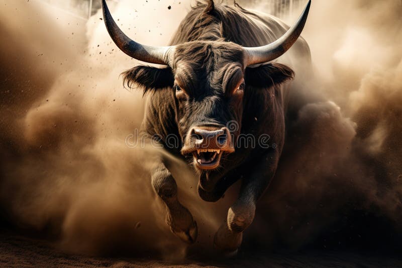 Angry Bull with Dust Running. Generative AI Stock Illustration ...