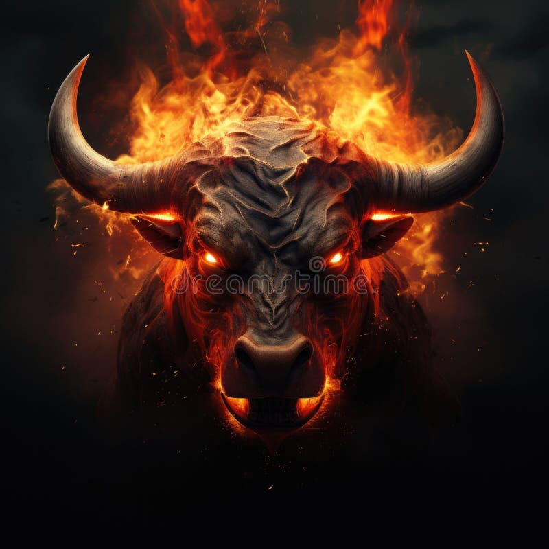 Angry bull head with fire stock illustration. Illustration of flame ...
