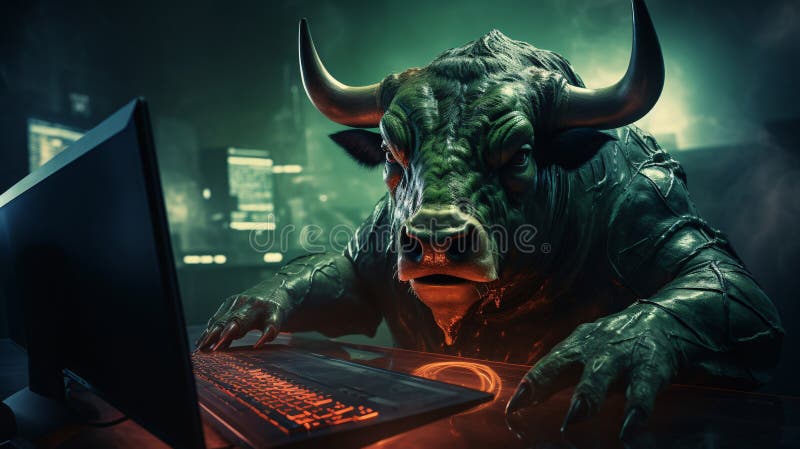 Angry Bull with Red Eye in Computer Stock Illustration - Illustration ...
