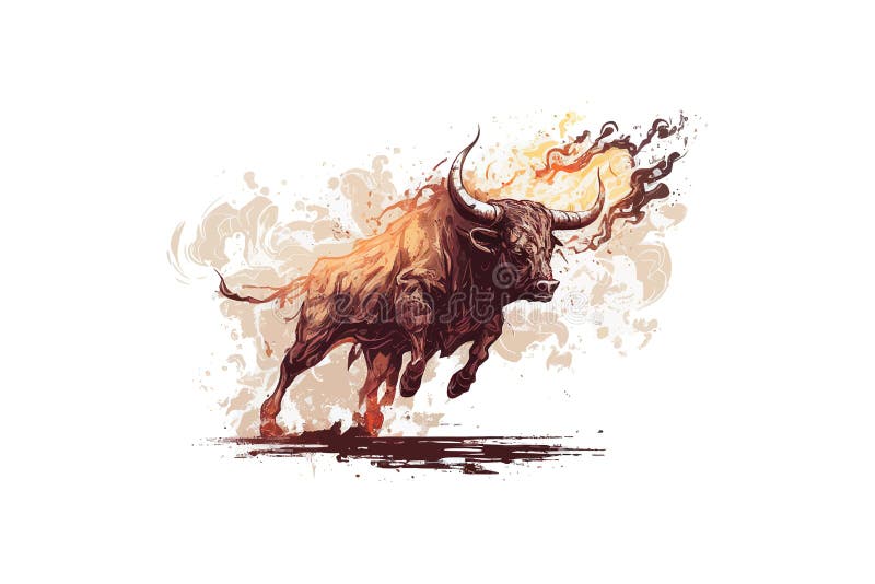 Angry Bull Running in Fire Hand Drawn Sketch. Vector Illustration ...