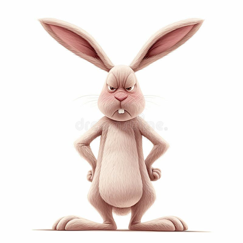 Angry Bunny Character with Large Ears and Fluffy Fur, Standing ...