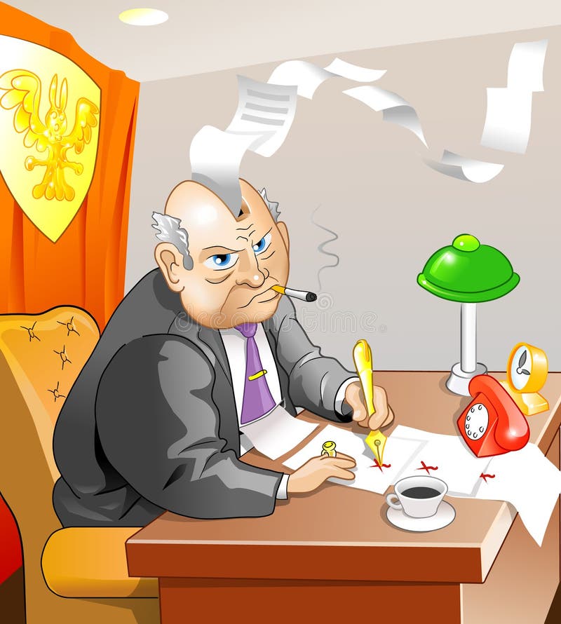 Angry Bureaucrat Sit and Write Stock Illustration - Illustration of ...