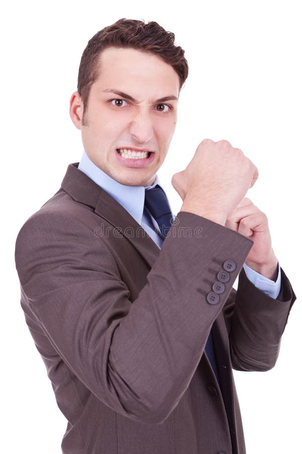 Angry Business Man Acusing while Reading Pad Stock Photo - Image of ...