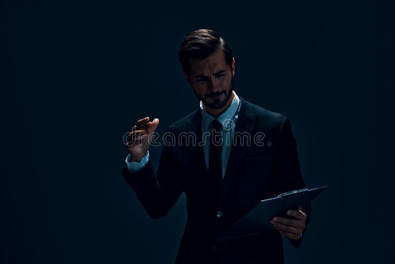 An Angry Business Man with a Headache is Holding a Folder of Notes in ...