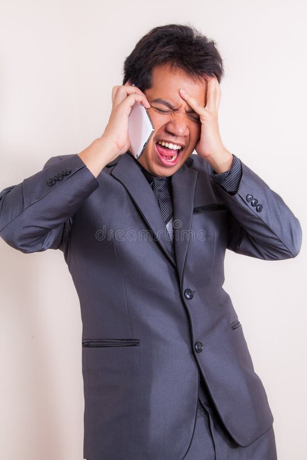 Angry Business Man Yelling at Mobile Phone Stock Photo - Image of boss ...