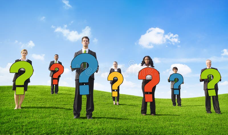 Angry Business People Outdoors Holding Question Marks Stock Image ...