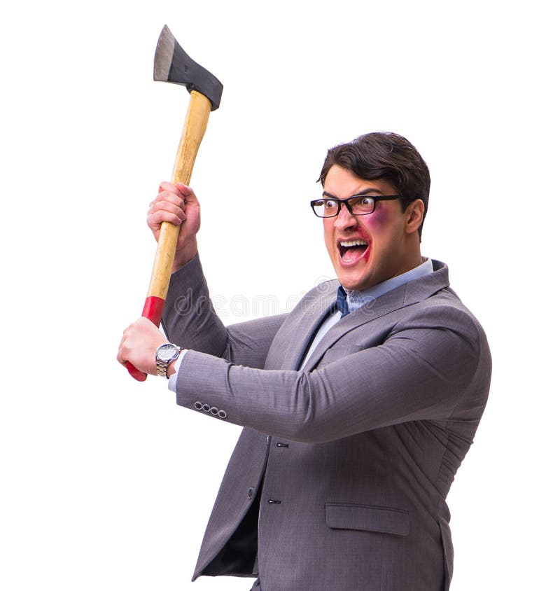 Angry Businessman with Axe Isolated on White Stock Photo - Image of ...