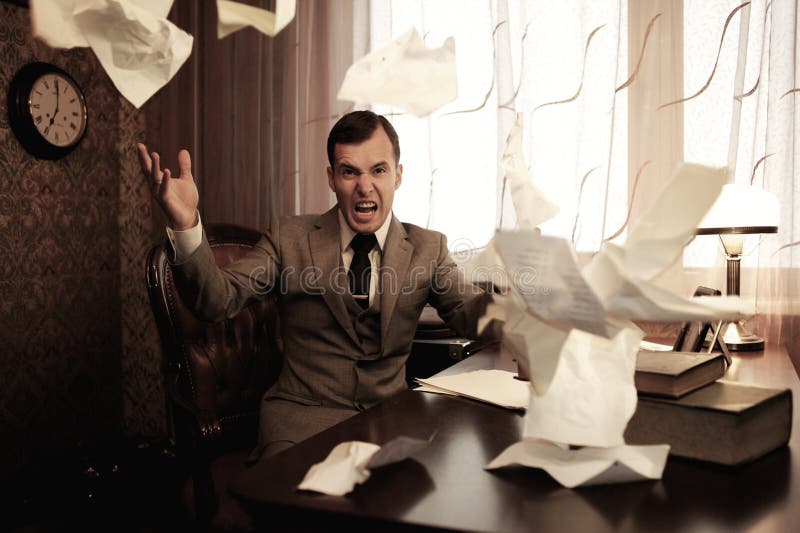 Angry Businessman Behind Table Stock Image - Image of business, lawyer ...