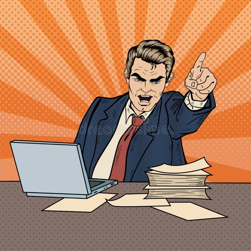 Angry Businessman Boss Screaming And Pointing Finger Out. Pop Art Stock ... Angry Businessman Boss Screaming And Pointing Finger Out. Pop Art Stock ...
