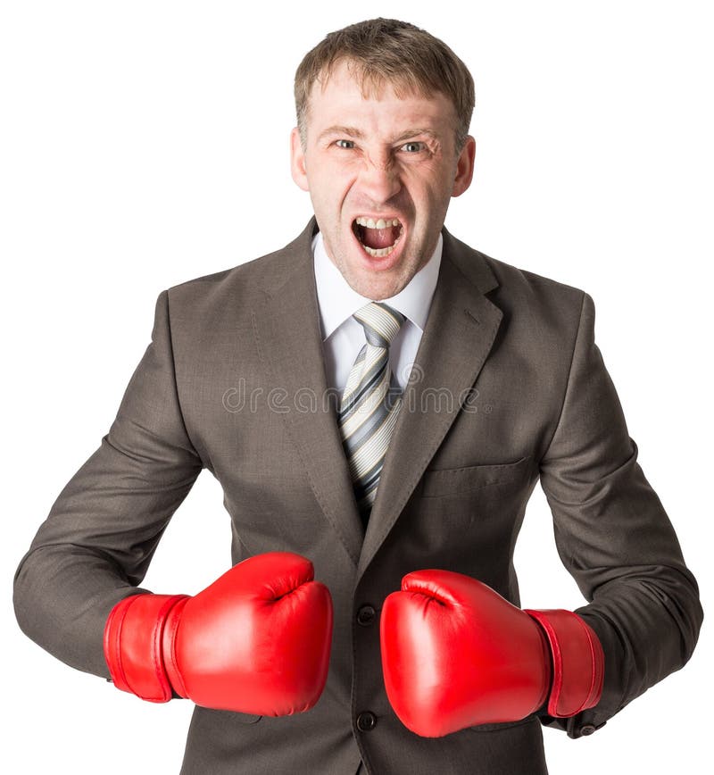Angry Businessman in Boxing Gloves Stock Image - Image of competition ...