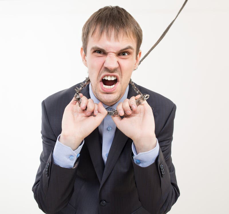 Angry Businessman on the Chain with a Collar Stock Image - Image of ...