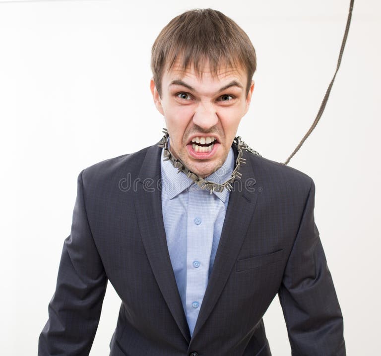 Angry Businessman on the Chain with a Collar Stock Image - Image of ...