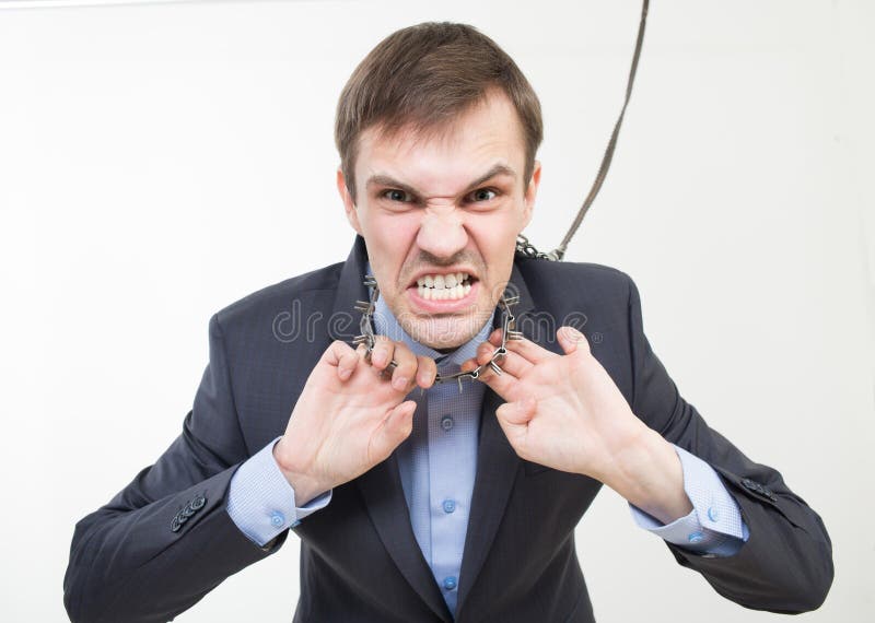 Angry Businessman on the Chain with a Collar Stock Image - Image of ...