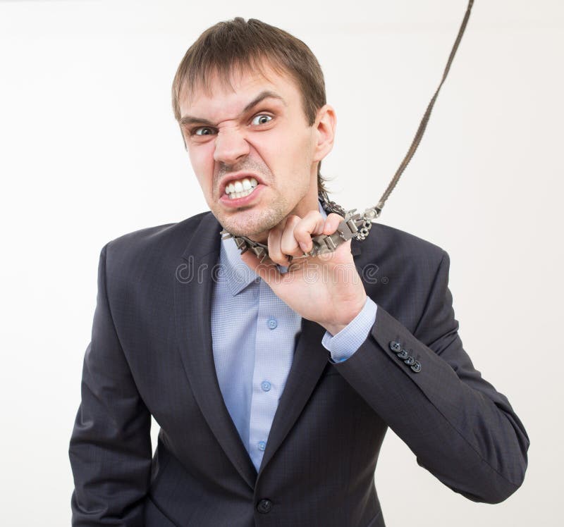 Angry Businessman on the Chain with a Collar Stock Image - Image of ...