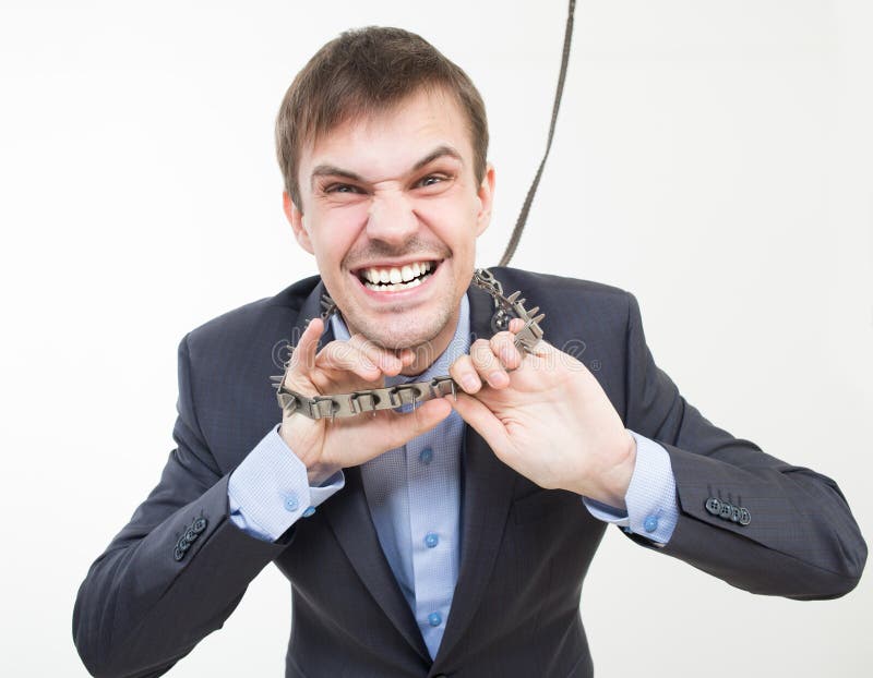 Angry Businessman on the Chain with a Collar Stock Image - Image of ...