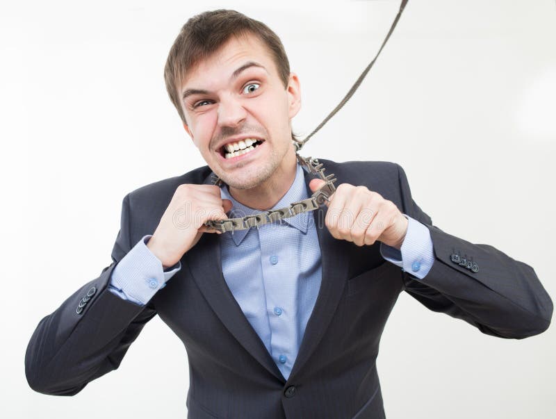 Angry Businessman on the Chain with a Collar Stock Image - Image of ...