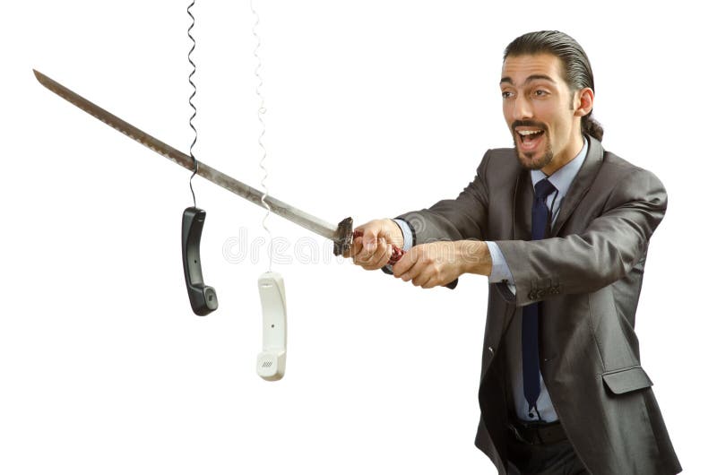 Angry Businessman Cutting the Cable Stock Image - Image of cord ...