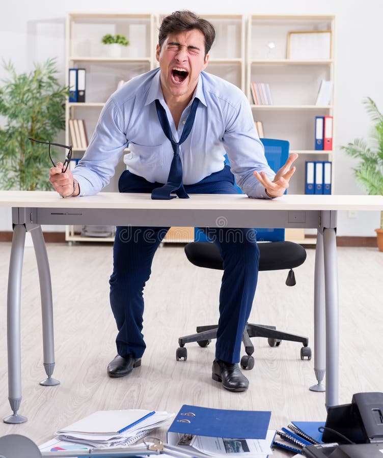 Angry Businessman Frustrated with Too Much Work Stock Image - Image of ...