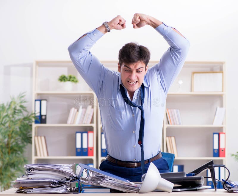 Angry Businessman Frustrated with Too Much Work Stock Image - Image of ...