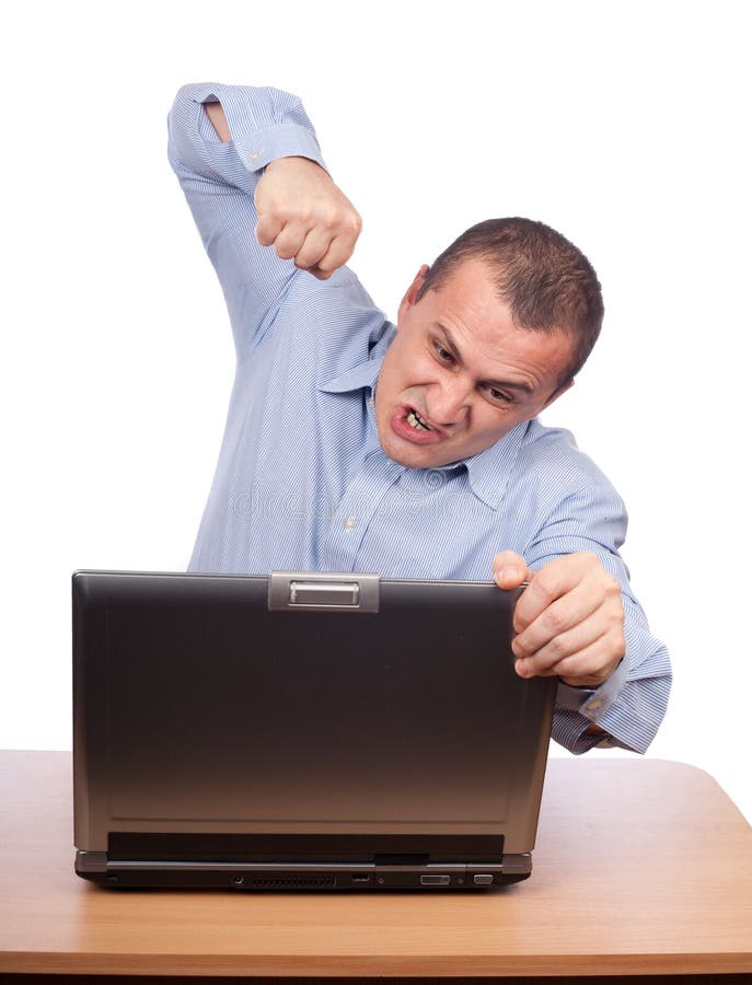 Angry Businessman Smashing His Laptop Stock Image - Image of ...