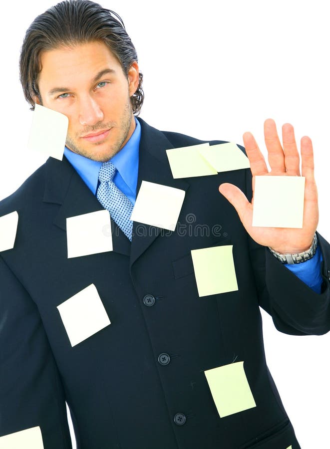 Angry Businessman with Many Post it Stock Photo - Image of notes, post ...
