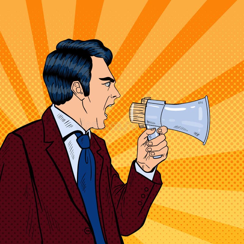 Caucasian Businessman Yelling Through A Megaphone Stock Vector ...