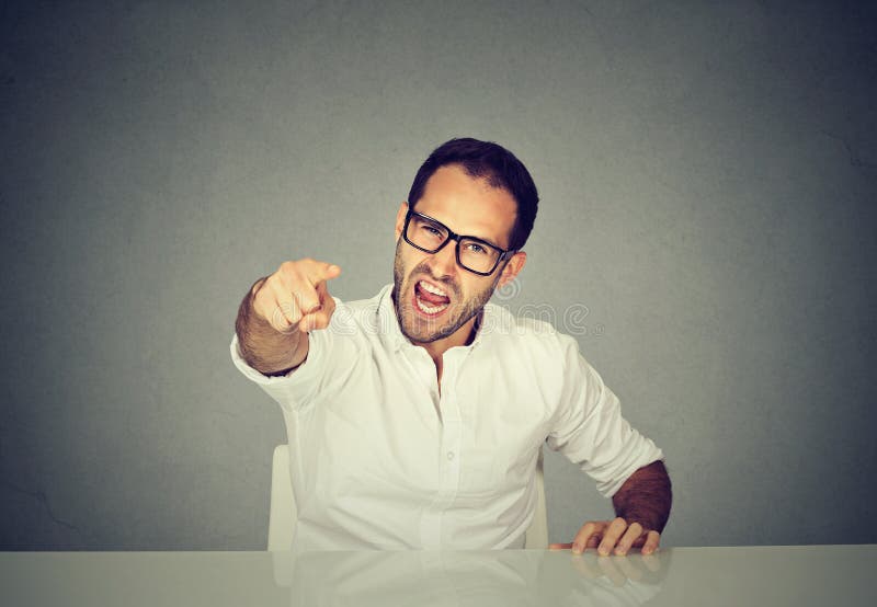 Angry Businessman Sitting at Desk Screaming Stock Image - Image of desk ...