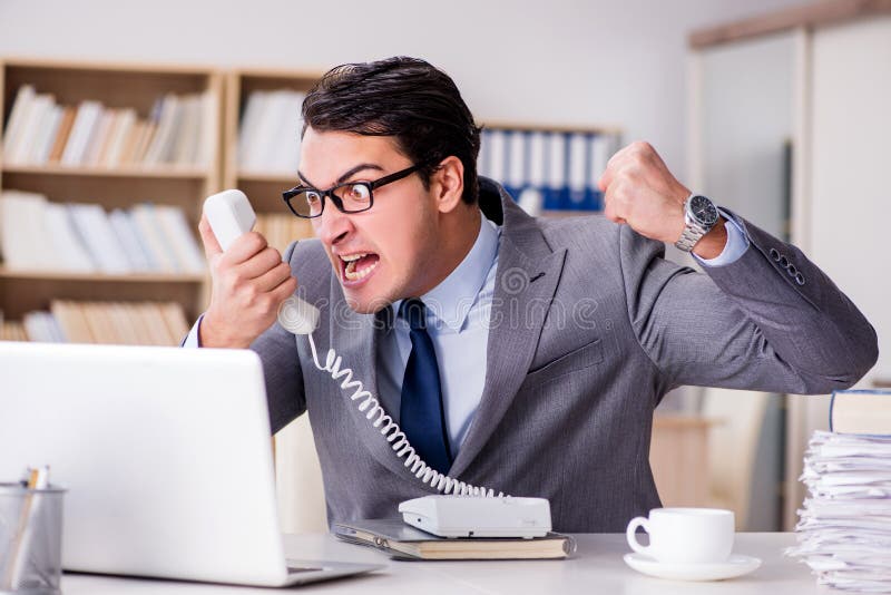The Angry Businessman with Too Much Work in Office Stock Photo - Image ...
