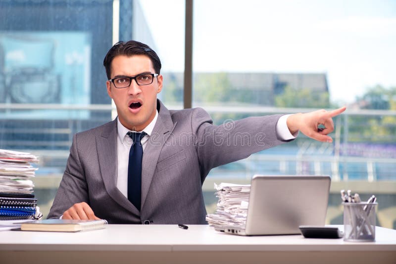 The Angry Businessman with Too Much Work in Office Stock Image - Image ...
