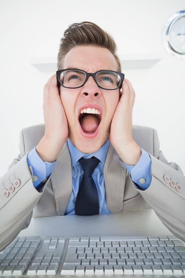 Angry Businessman Working on Computer Stock Image - Image of person ...