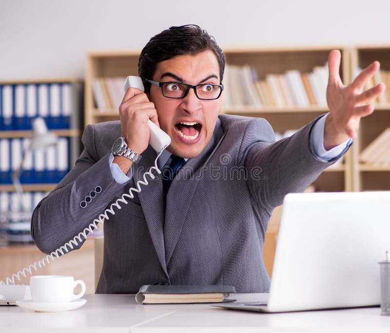 Angry Businessman Working in the Office Stock Image - Image of helpline ...