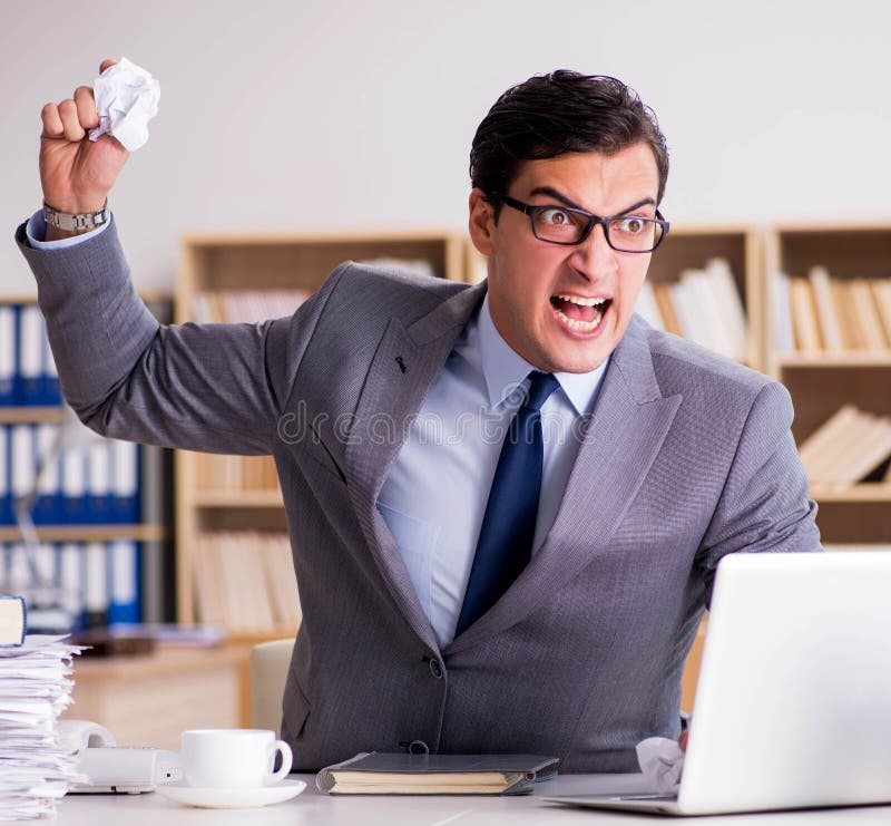 Angry Businessman Working in the Office Stock Image - Image of overtime ...