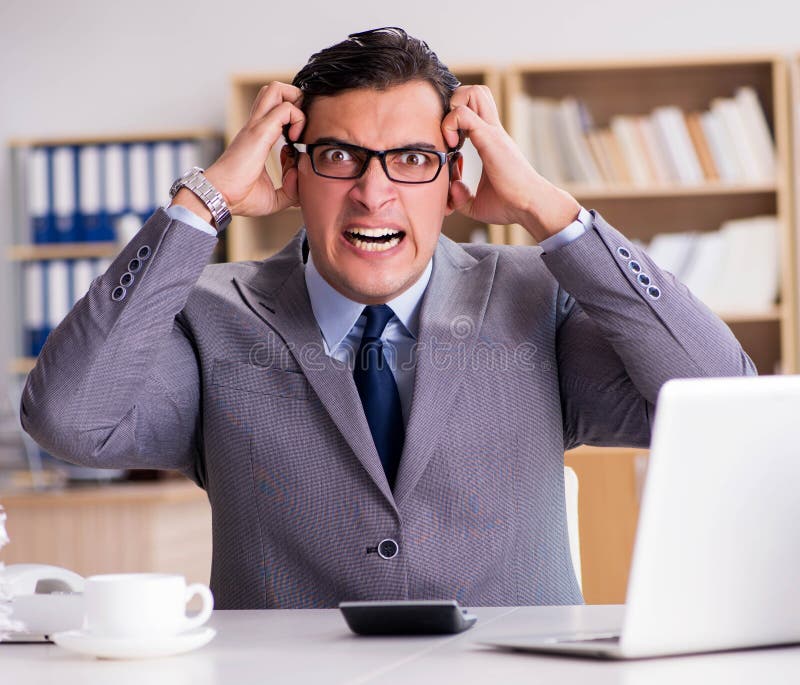 Angry Businessman Working in the Office Stock Image - Image of deadline ...