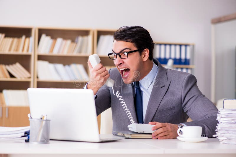 The Angry Businessman Working in the Office Stock Photo - Image of desk ...