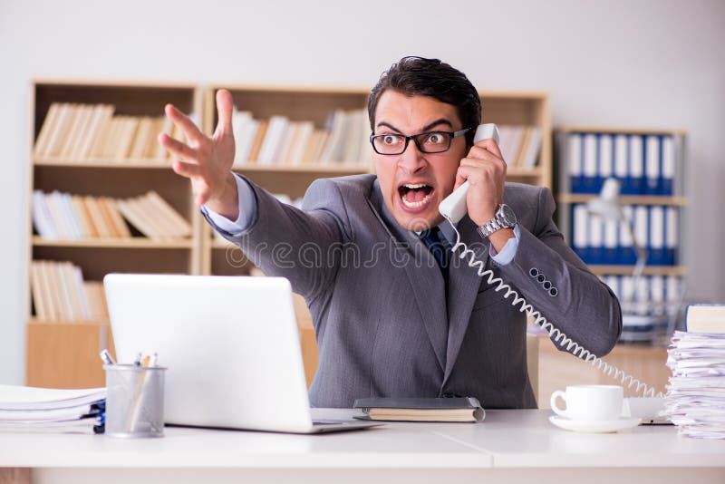 The Angry Businessman Working in the Office Stock Image - Image of ...