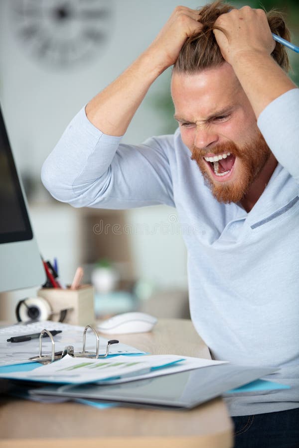 Angry Businessman Working in Office Stock Image - Image of frustration ...