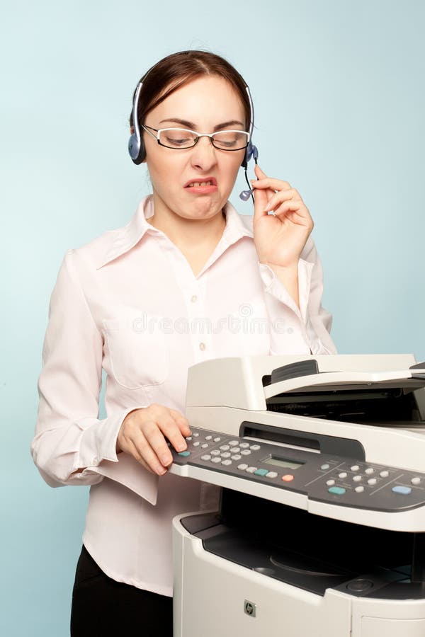 Angry Businesswoman with Copier Stock Photo - Image of girl, defeat ...