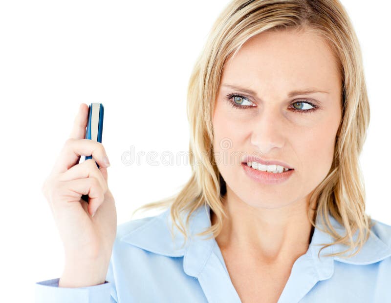 Angry Businesswoman Looking at Newspaper Shouting Stock Image - Image ...