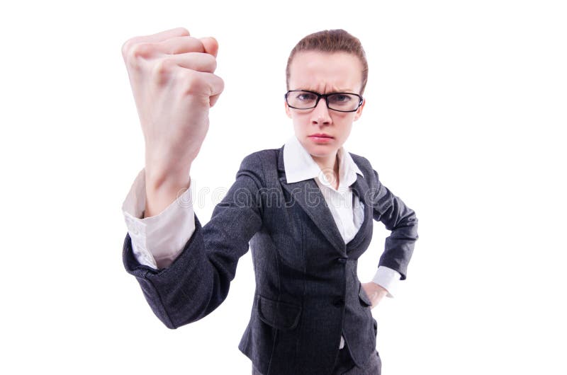 Angry Businesswoman Yelling with Loudspeaker in Office Stock Photo ...