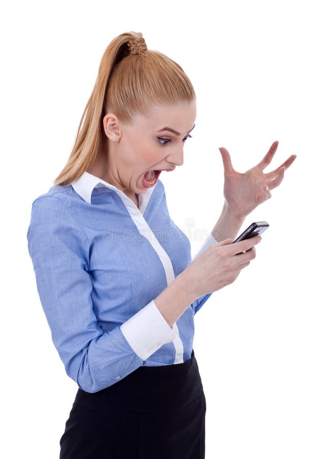 Angry Woman Shouting at Her Cell Phone, Enraged with Bad Service Stock ...