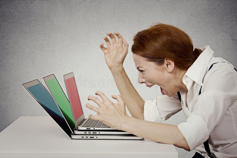 Angry Businesswoman Screaming At Computer Stock Image Image Of