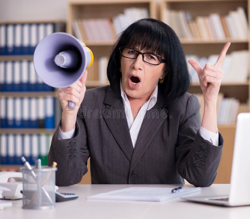 Angry Businesswoman Shouting with Loudspeaker Stock Photo - Image of ...