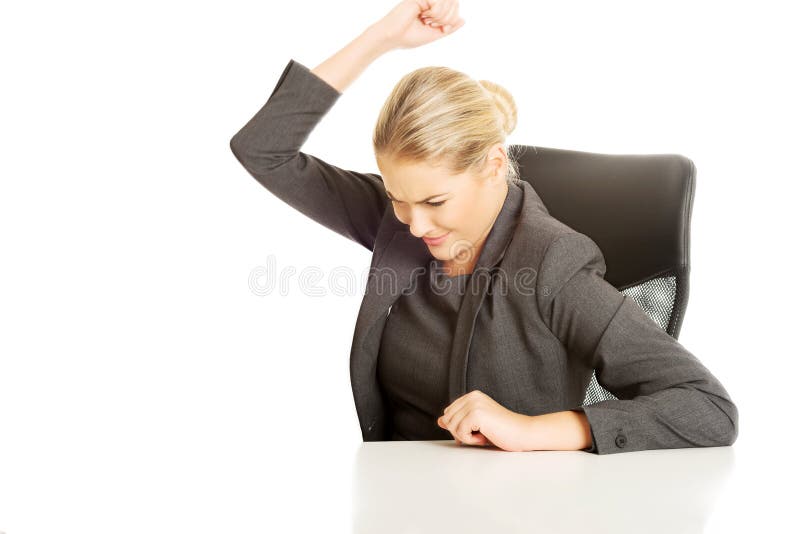 Angry Businesswoman Sitting at the Desk Stock Image - Image of ...