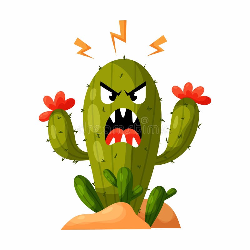 Angry Cactus in Flat Style. Vector Illustration of a Cactus Monster in ...