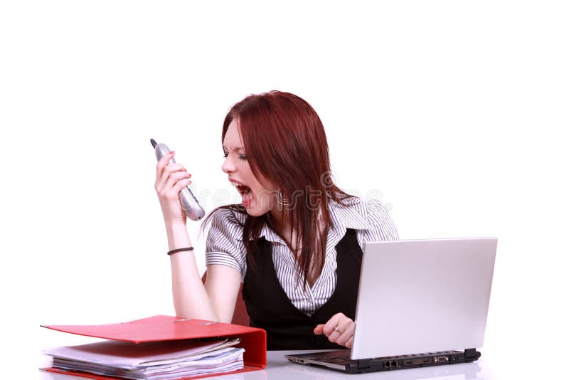 Angry caller. stock photo. Image of brunet, anger, face - 14602070