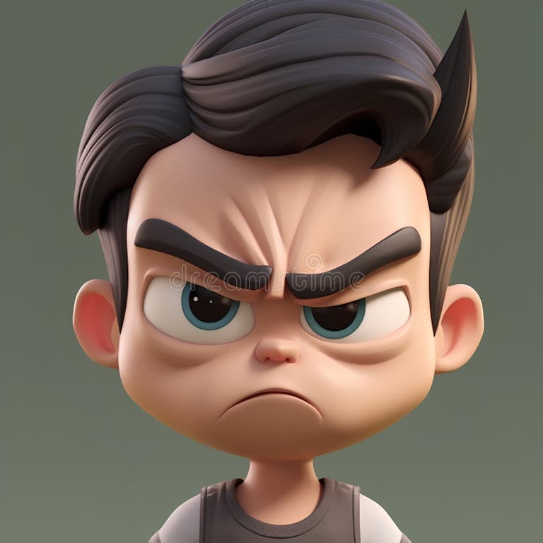 Angry Cartoon Boy with Angry Expression. 3D Rendering Illustration ...