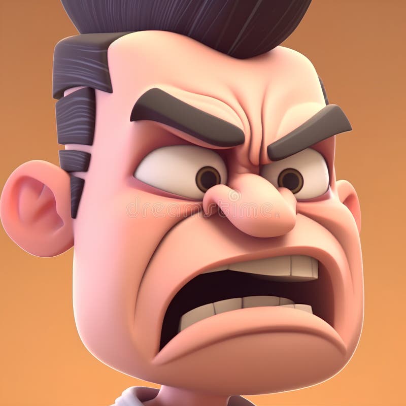 Angry Cartoon Man with Big Eyes and Mustache, 3d Render Stock ...