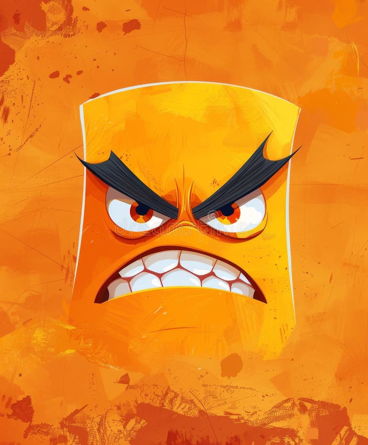 Angry Cartoon Face with Expressive Eyebrows and Gritted Teeth on an Orange Background Stock ...