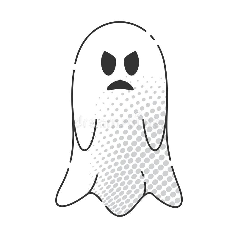 Angry Cartoon Ghost with Halftone Pattern and Frowning Face, Vector ...